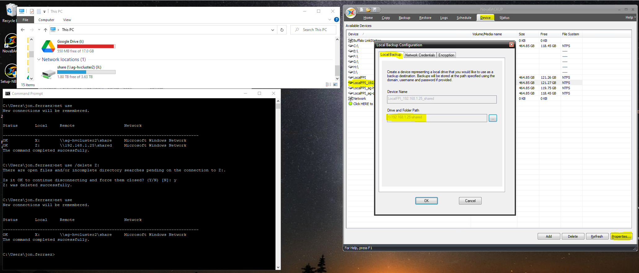 Workaround For Unable To Create A New Unc Based Local Backup Device Type In Novabackup 21x If